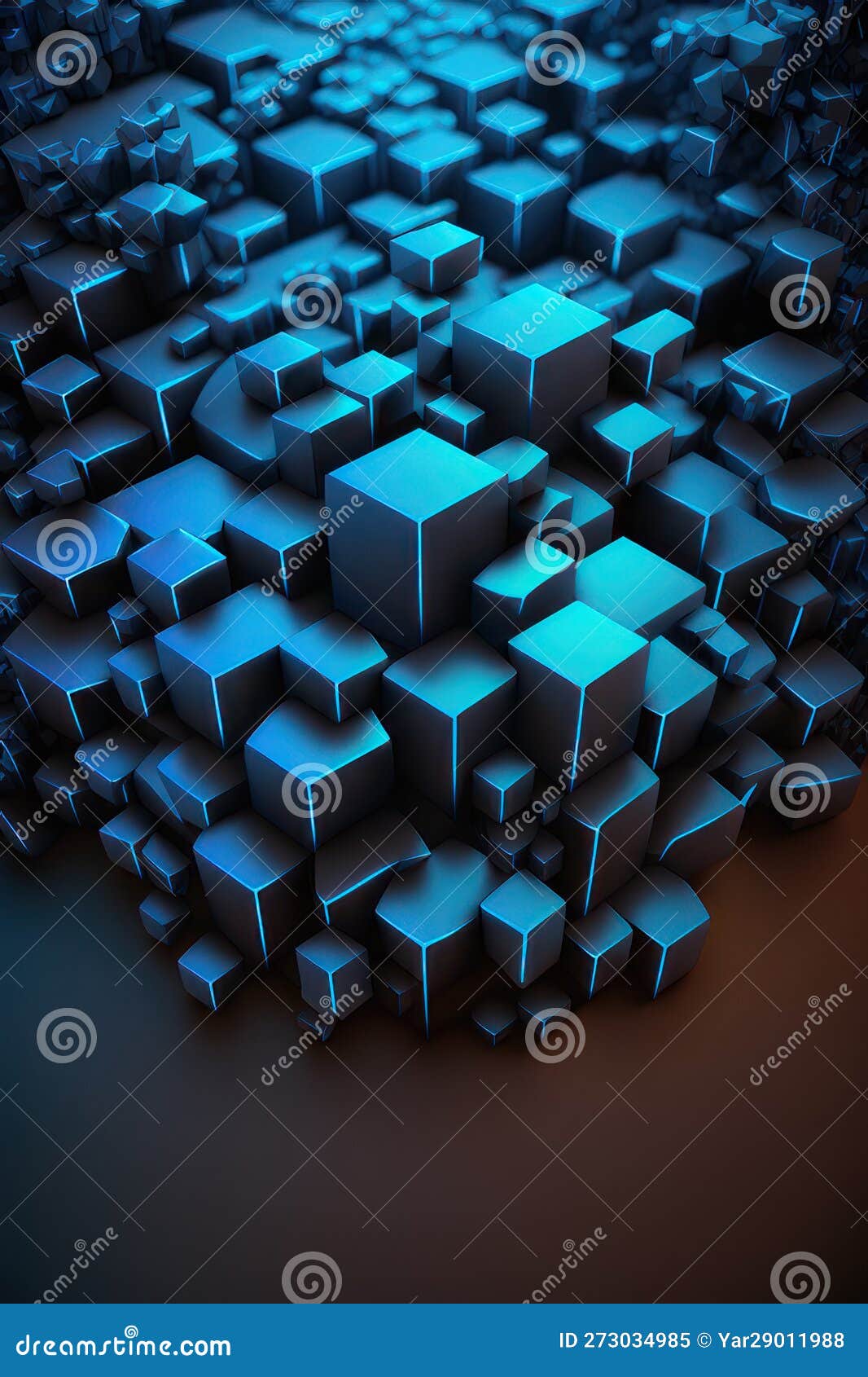 Abstract Background, Blue Cubes, Orange Light. Vertical Background ...