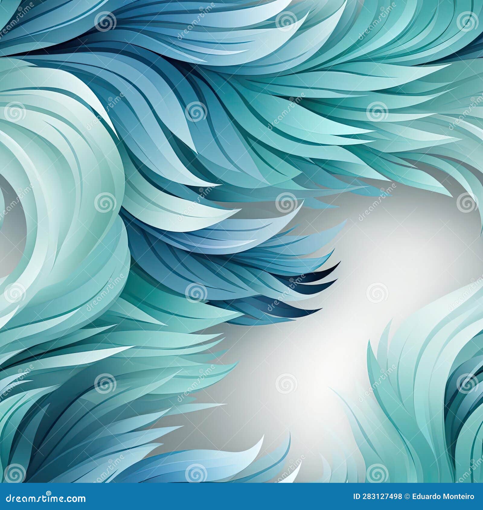 Abstract Background of Blue Feathers with Detailed Foliage (tiled ...