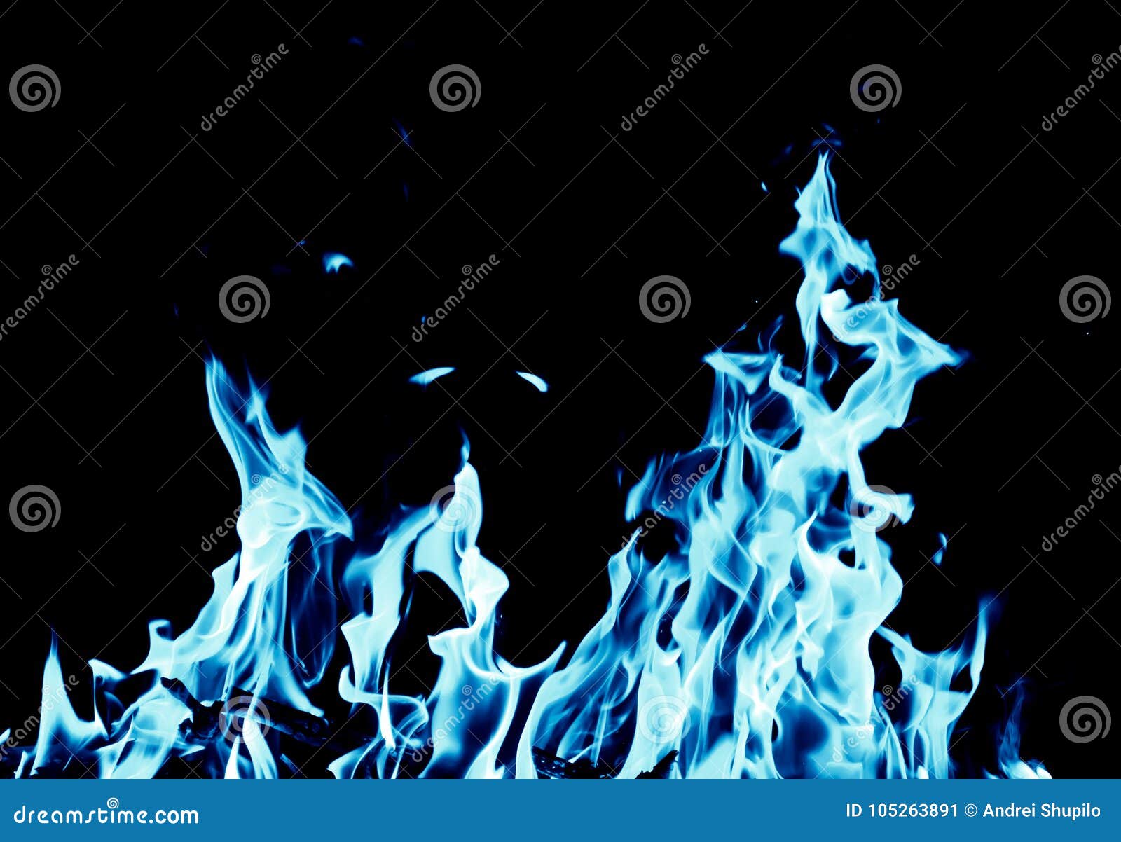 Abstract Background of Blue Flame Fire on Black Background Stock Image ...
