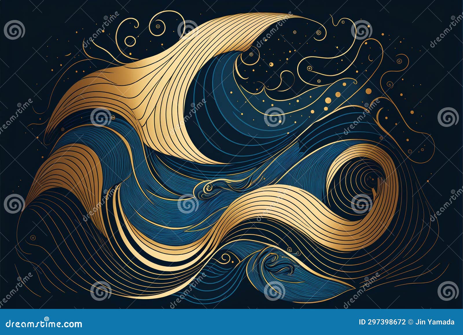 Abstract Background with Blue and Gold Waves. Vector Illustration for ...