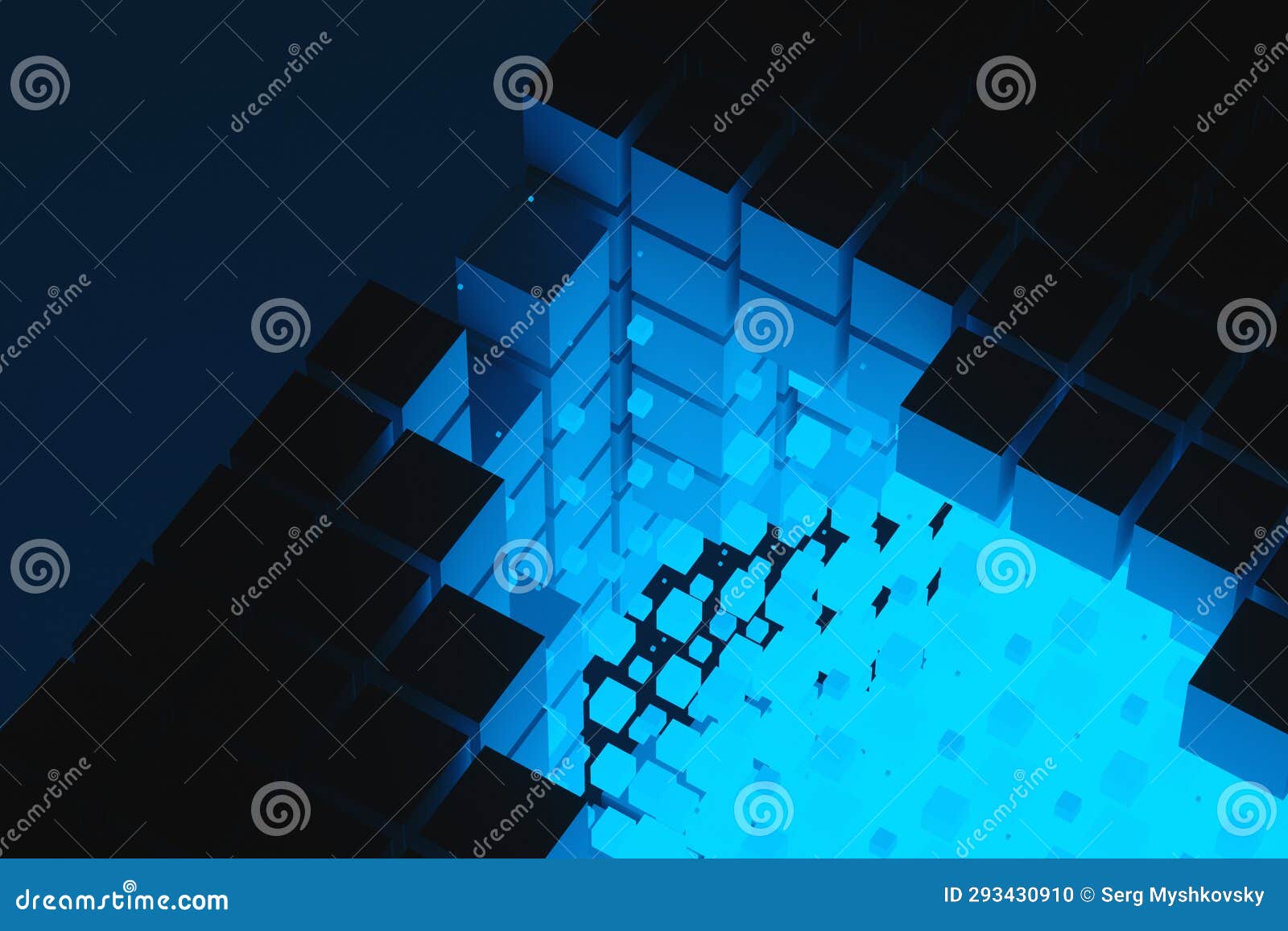 Abstract Background of Blue Neon Cyber Cubes at Night in the Room Stock ...