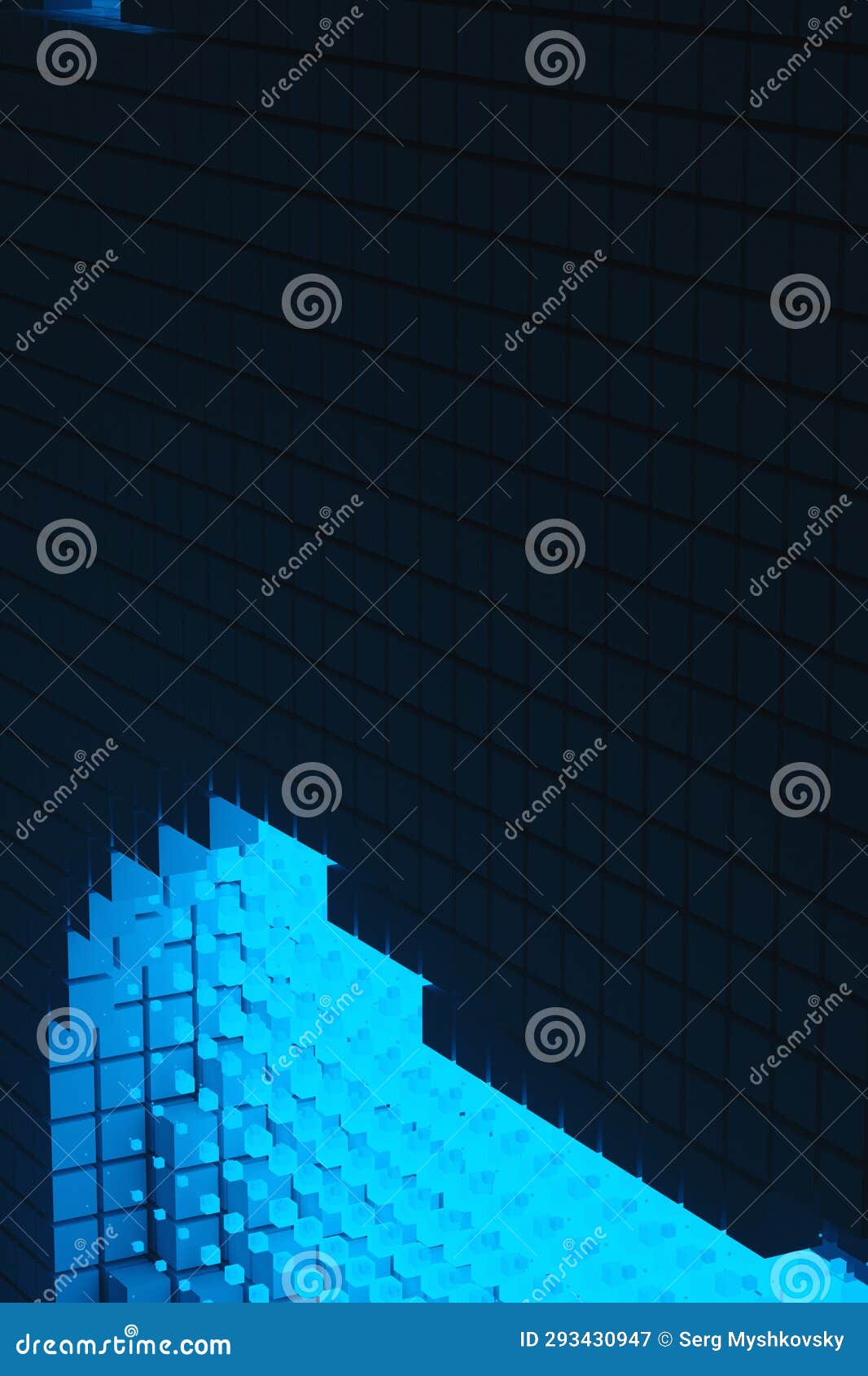 Abstract Background of Blue Neon Cyber Cubes at Night in the Room Stock ...