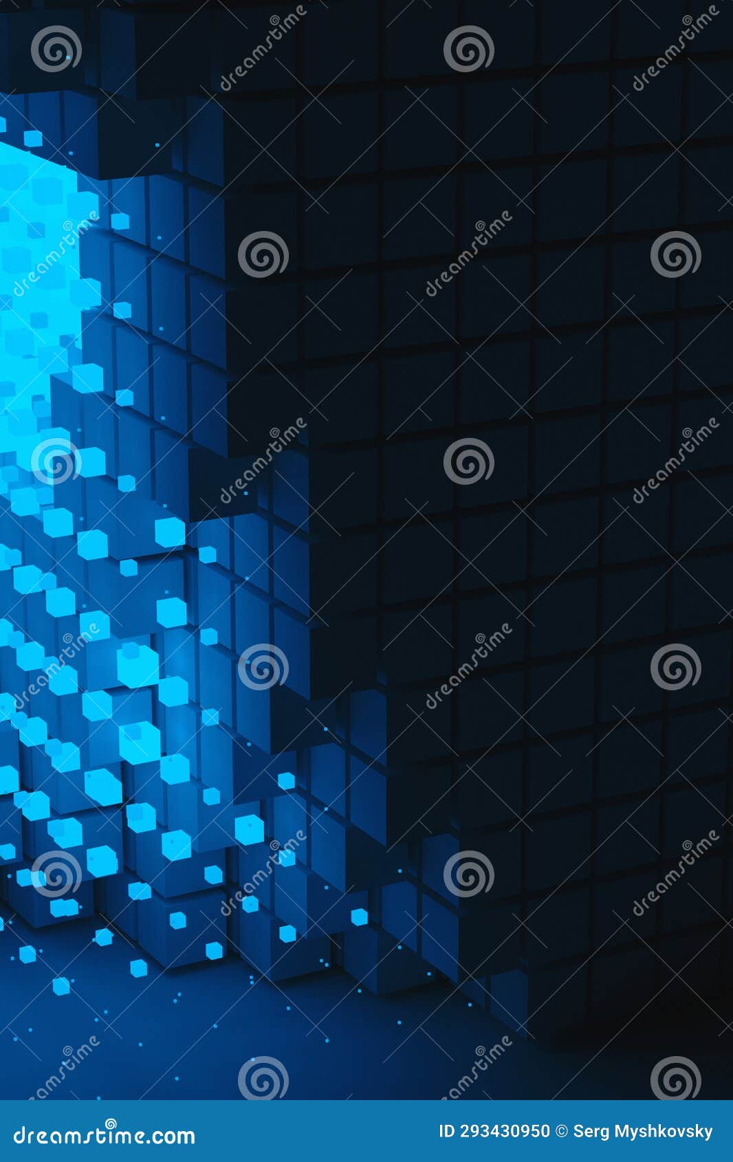 Abstract Background of Blue Neon Cyber Cubes at Night in the Room Stock ...