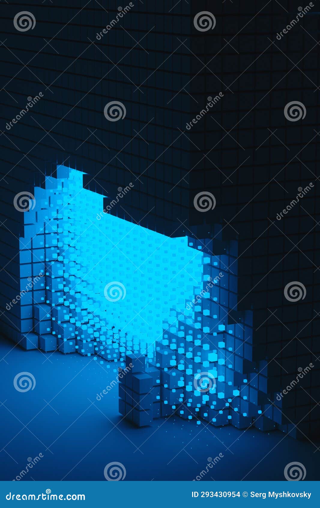 Abstract Background of Blue Neon Cyber Cubes at Night in the Room Stock ...