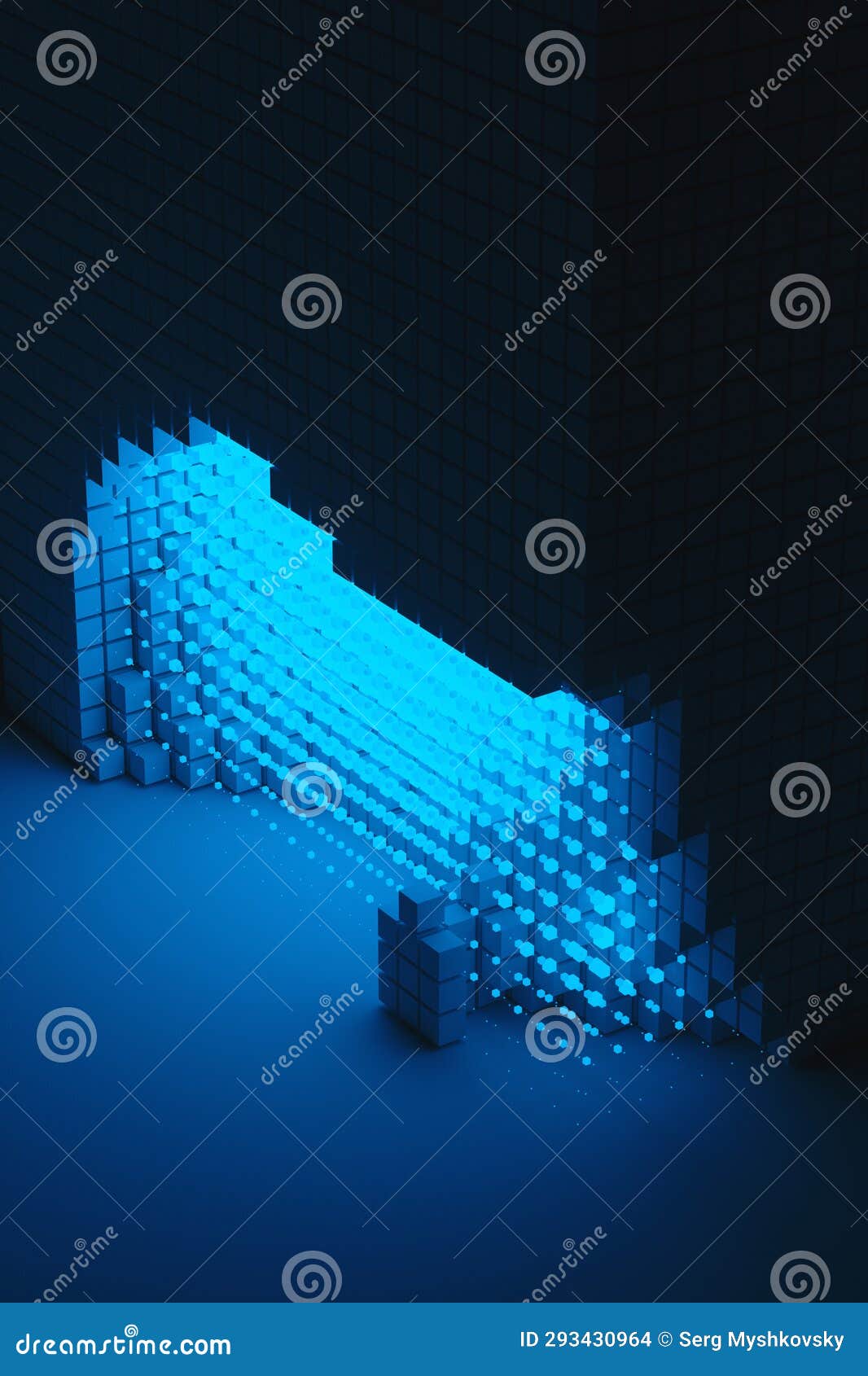 Abstract Background of Blue Neon Cyber Cubes at Night in the Room Stock ...