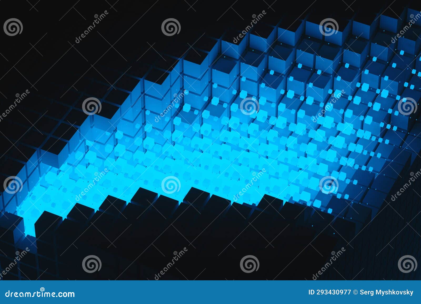 Abstract Background of Blue Neon Cyber Cubes at Night in the Room Stock ...