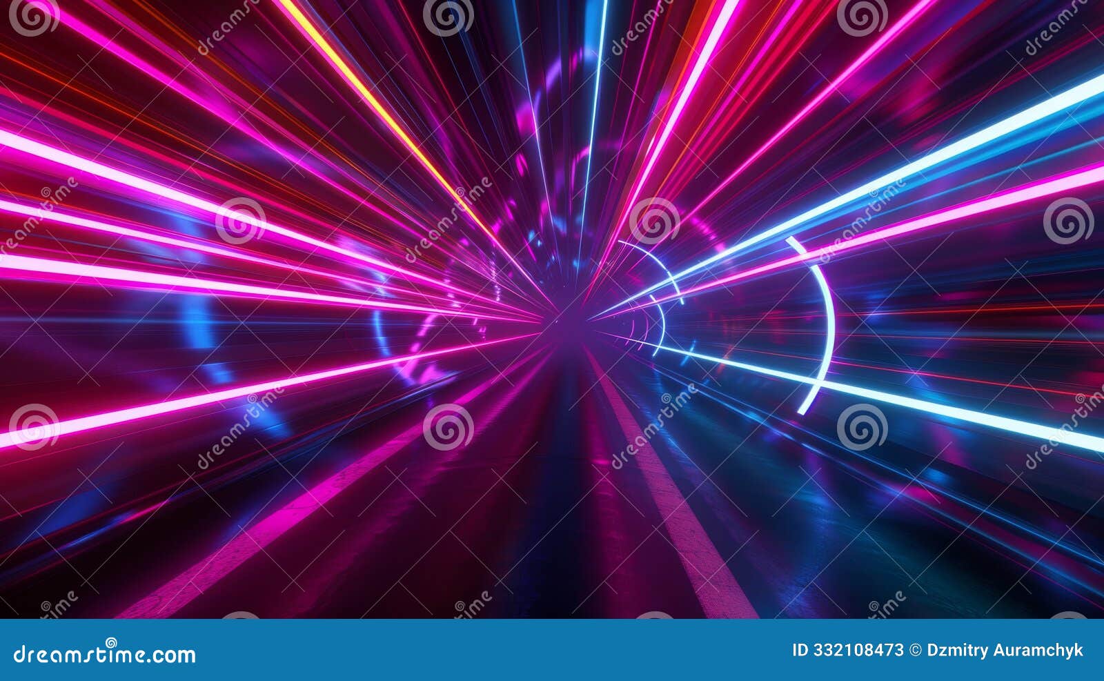 An Abstract Background of Blue Neon Stripes and Ribbons Ascending ...