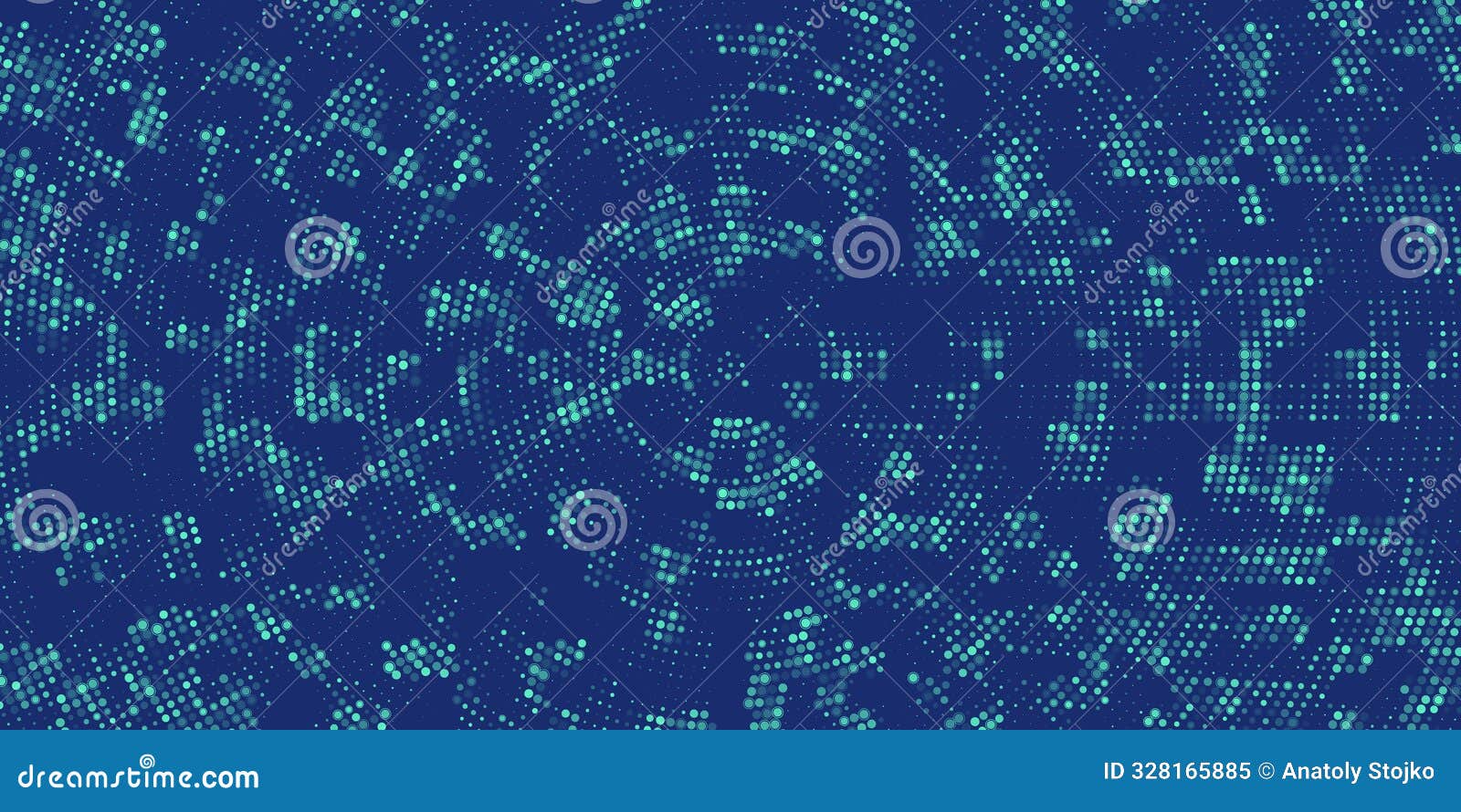 Abstract Background Blue Pixels and Circles. Dotted Mosaic Radial ...
