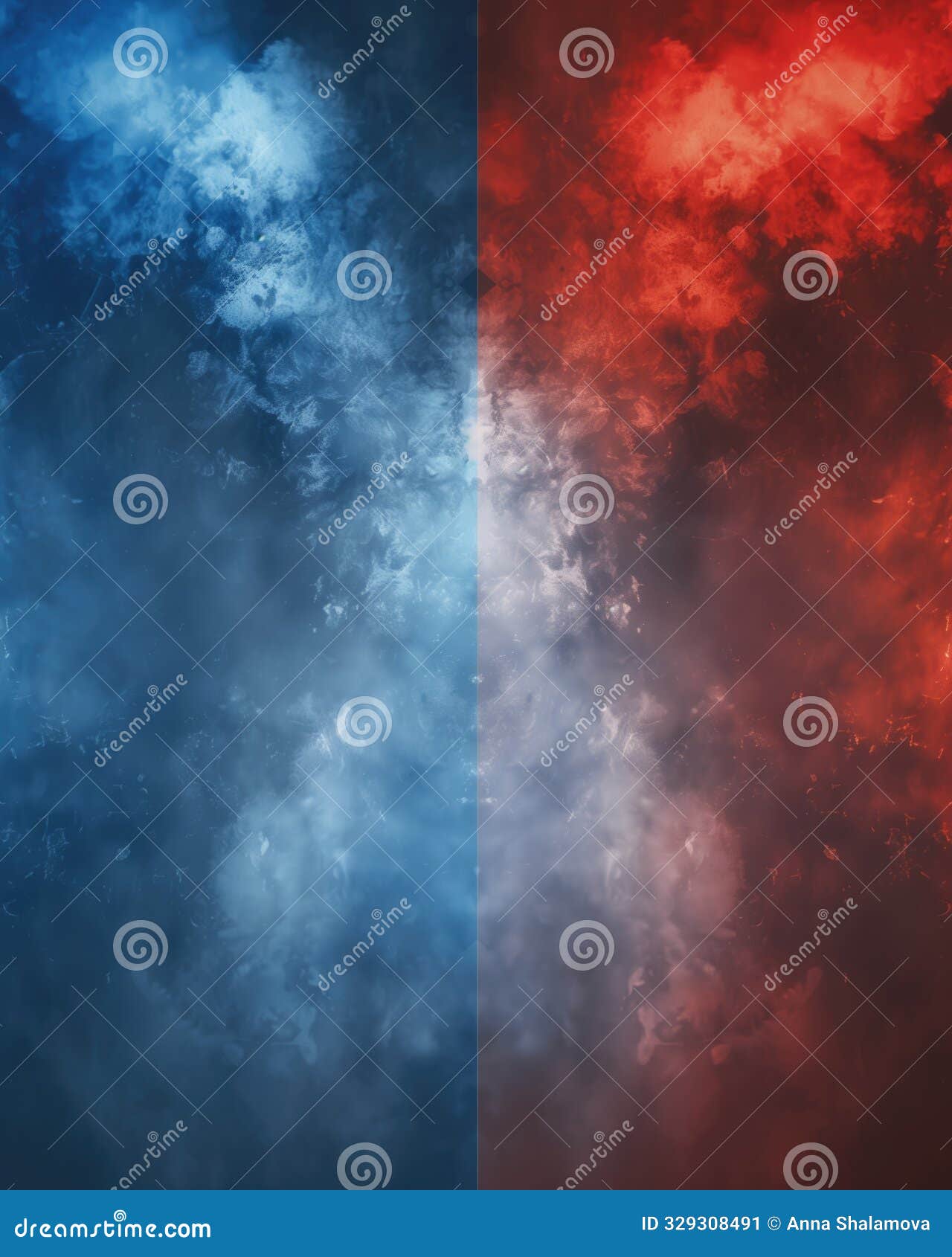 Abstract Background with Blue and Red Smoke Clouds Divided Vertically ...