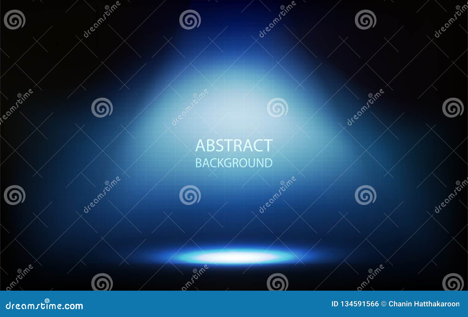 Abstract Background, Blue Spotlight In Room, Grid Wall With Digital ...