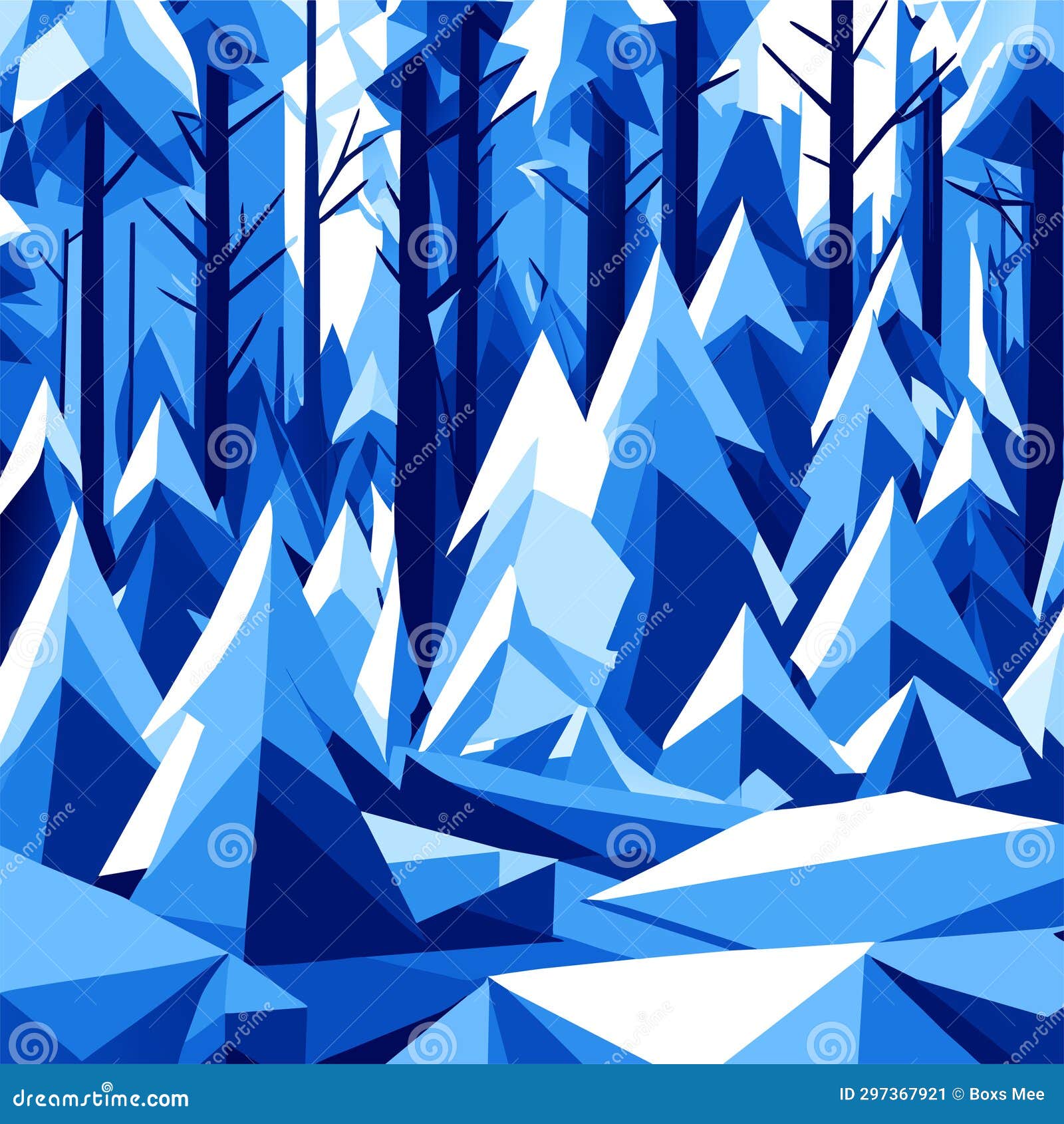 Abstract Background with Blue Triangles and Trees. 3d Rendering, 3d ...