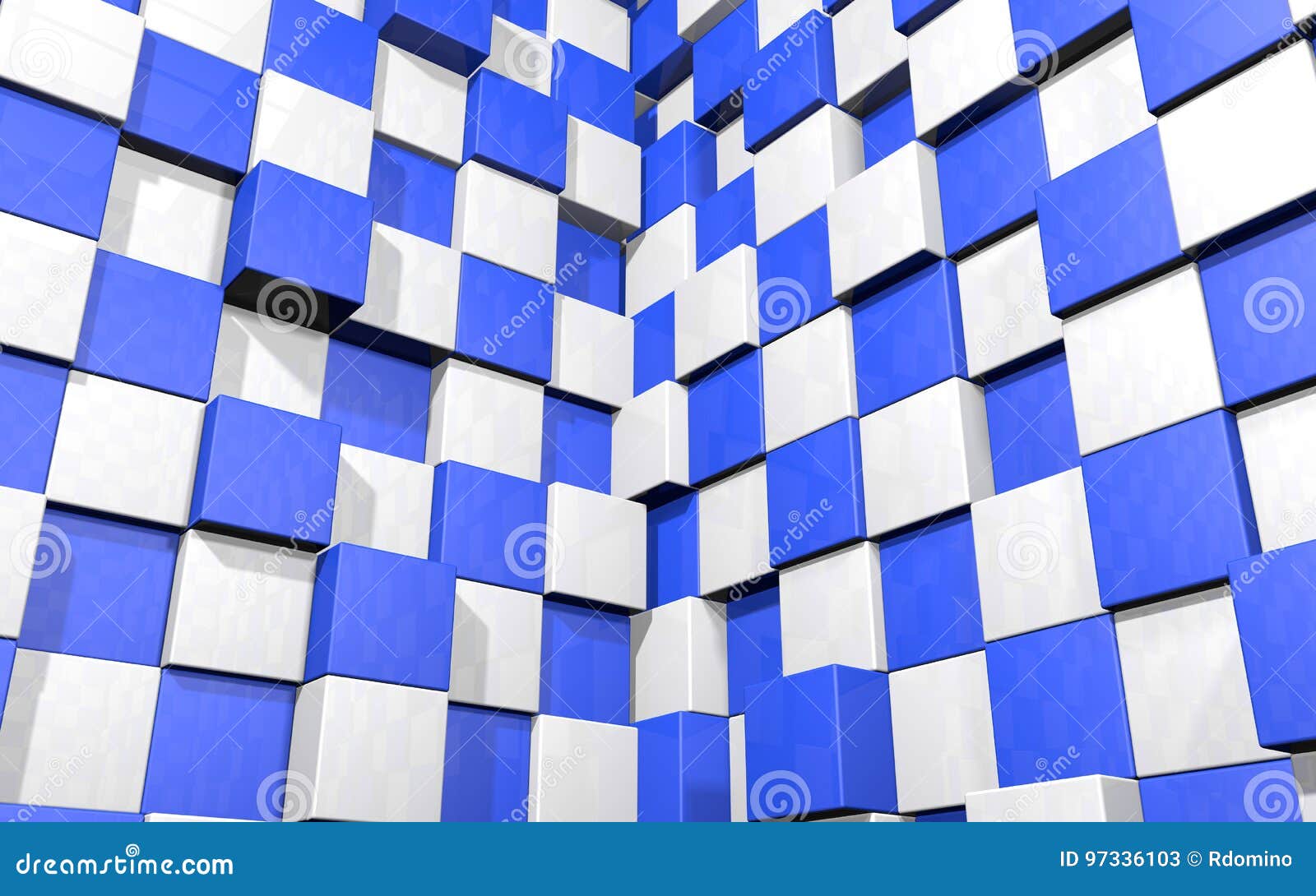 Abstract Background of Blue and White Cubes Corner Two Walls Stock ...