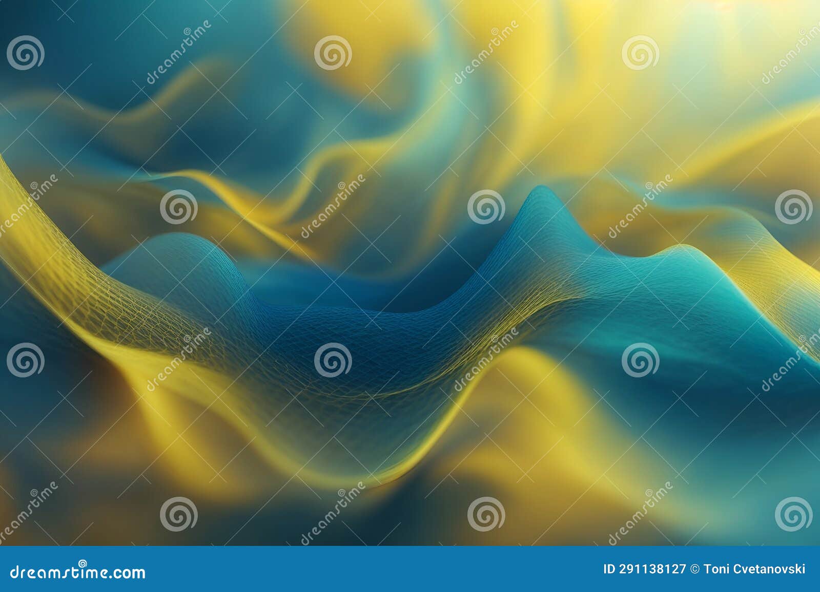Abstract Background with Blue and Yellow Waves, 3d Render Illustration ...