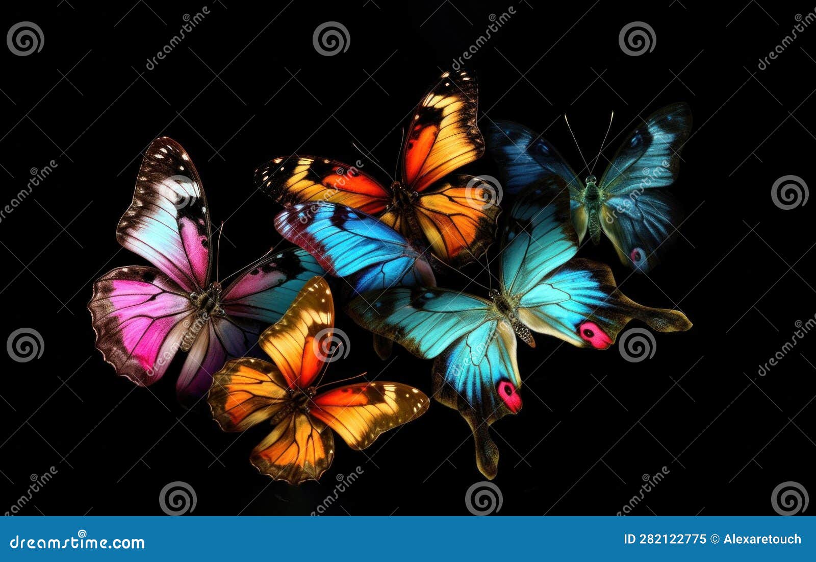 Abstract Background Bright Glowing Butterflies on a Black Background ...