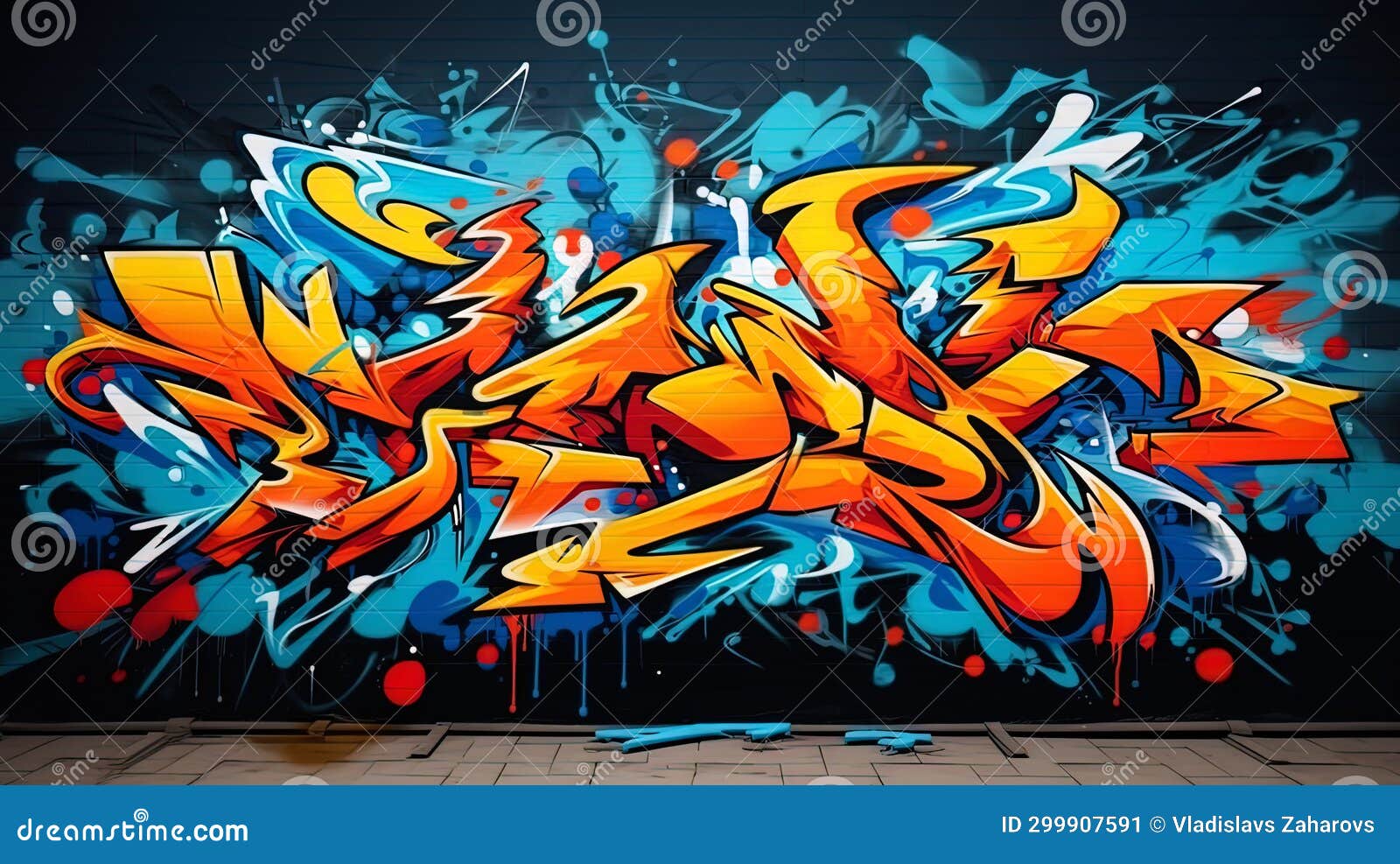 Abstract Background with Bright Graffiti on the Wall Stock Illustration ...