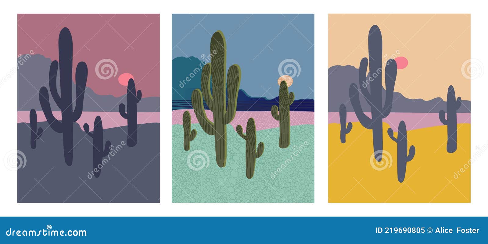 Abstract Background with Cacti, Mexican Landscape, Set of Three ...