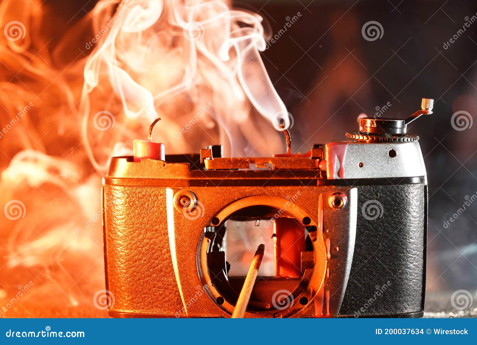 Abstract Background of a Camera on Background of Flame Stock Photo ...