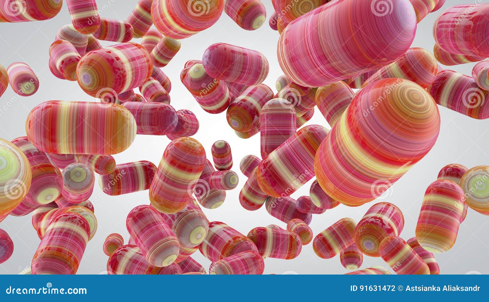 Abstract Background with Capsules, Tablets, 3D Rendering, Stretched ...