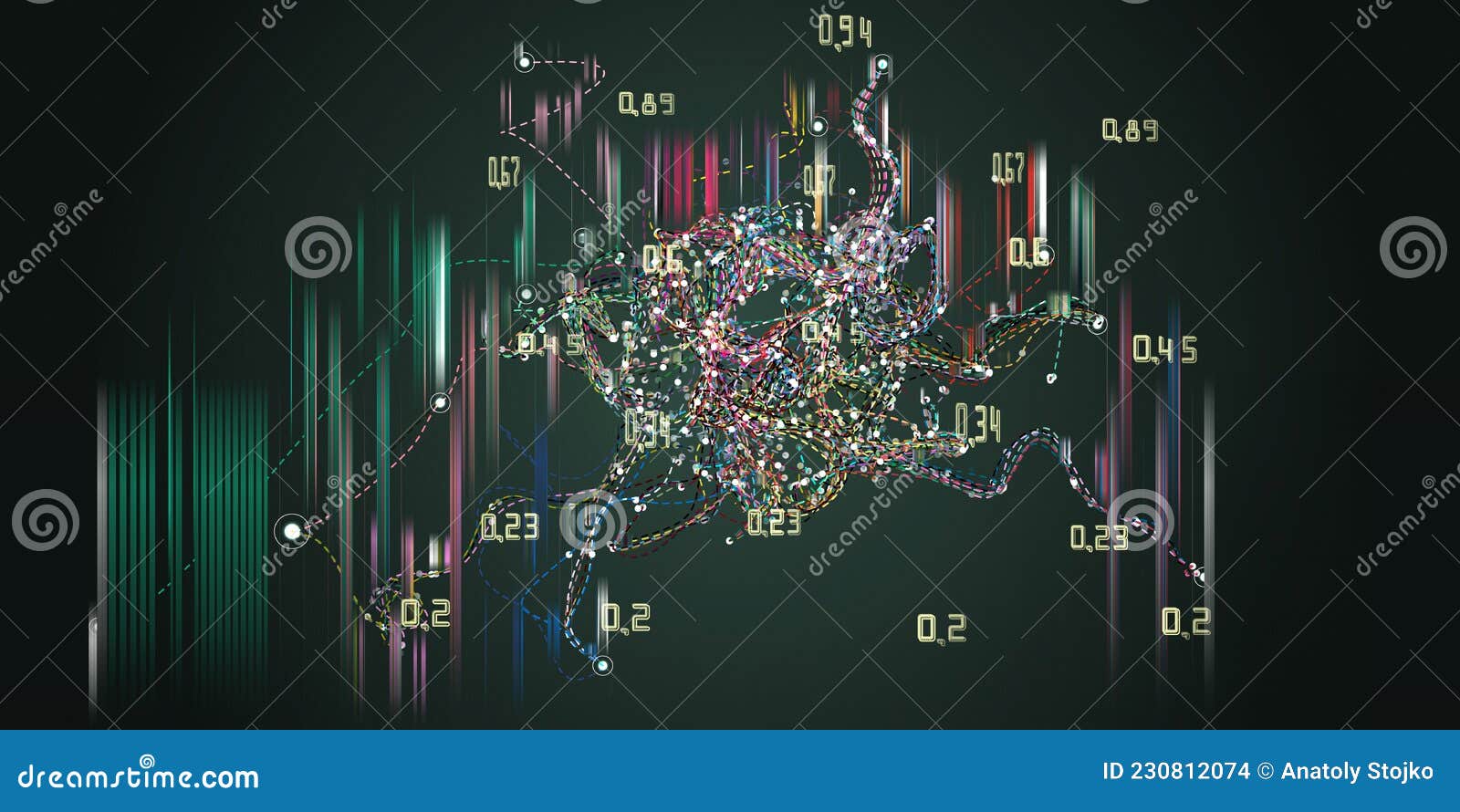Abstract Background With Chaotic Dashed Lines Connecting Dots Of Paths Color Analytics