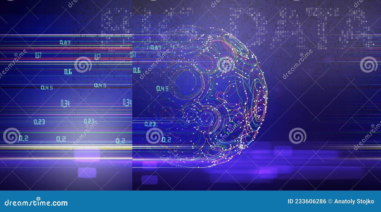 Abstract Background With Chaotic Radial Lines Connecting Dots Of Data Sphere On Dark Blue