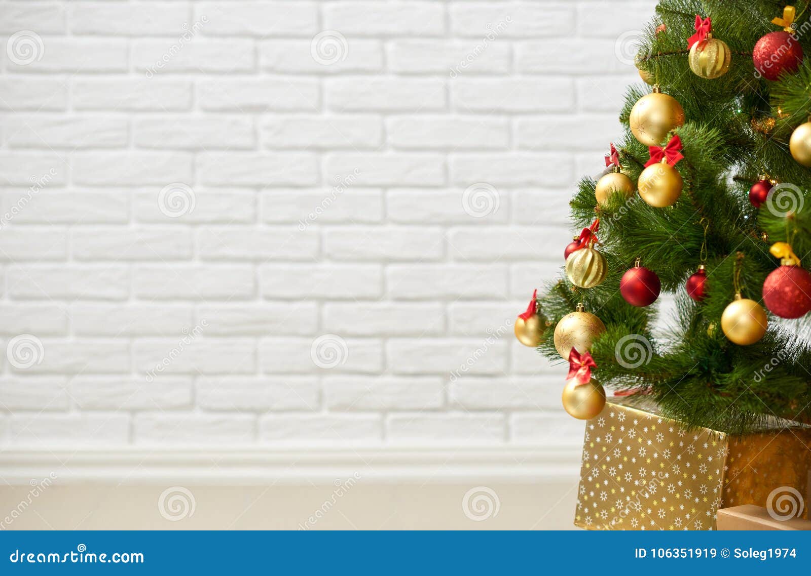 Abstract Background from Christmas Tree and Blank Brick Wall, Classic ...