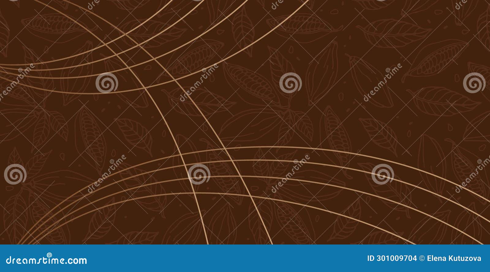 Abstract Background with Cocoa Beans and Smooth Decorative Wave Lines ...