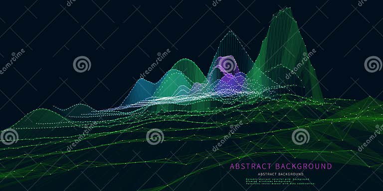 Abstract Background Color Graph in Net from Dots and Noisy Net on Dark. Technology Wireframe ...