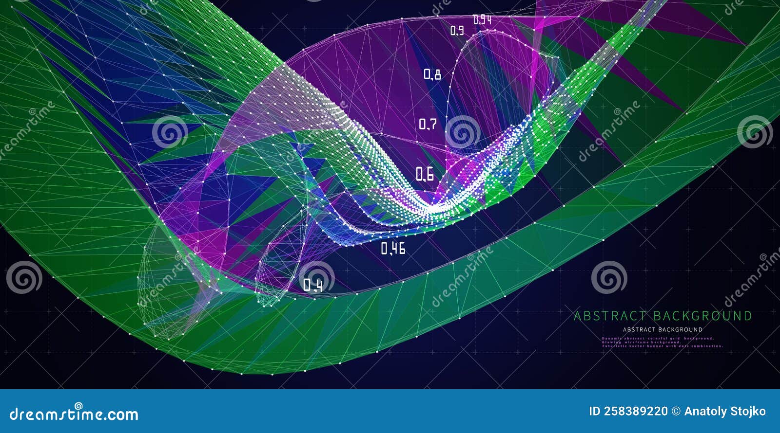 Abstract Background with Color Poly Grid and Data on Dark Blue ...