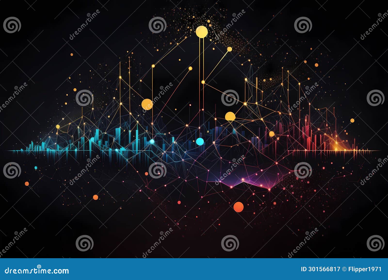 Abstract Background of Colored Dots and Lines on a Black Background ...