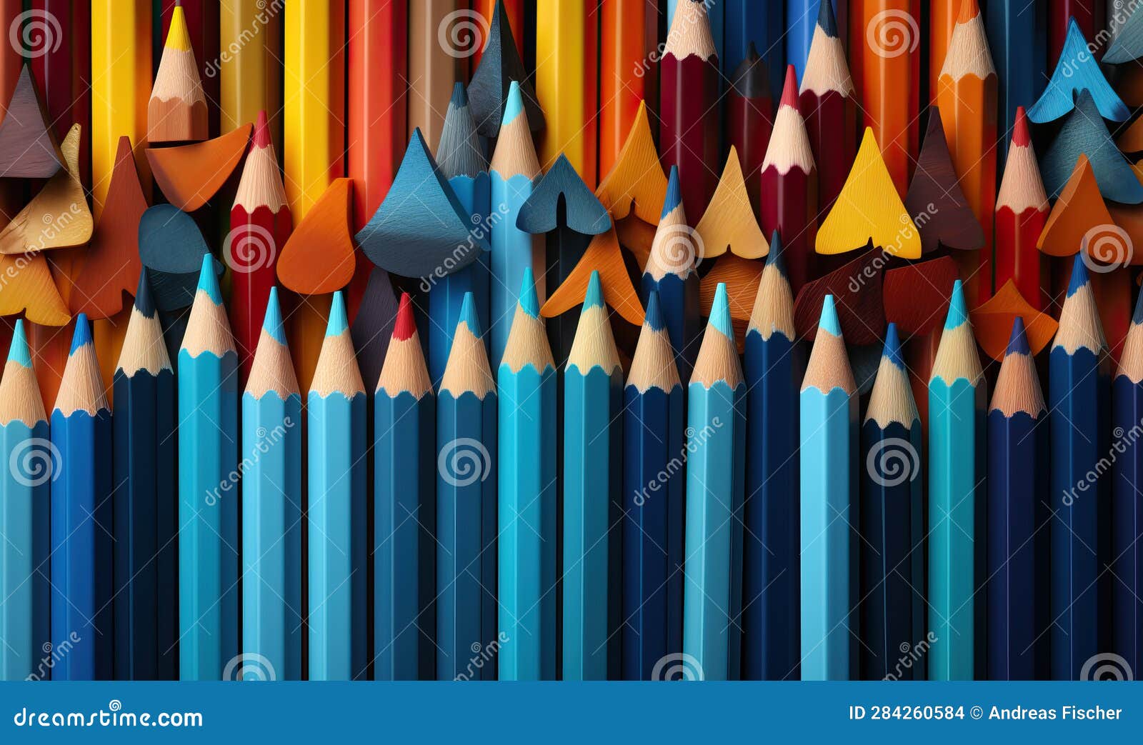 Abstract Background. Colored Pencils on a Blue Background Stock ...