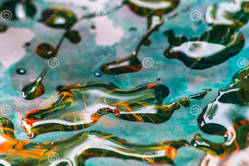 Abstract Background of Colorful Water Drops on the Surface of the Water ...