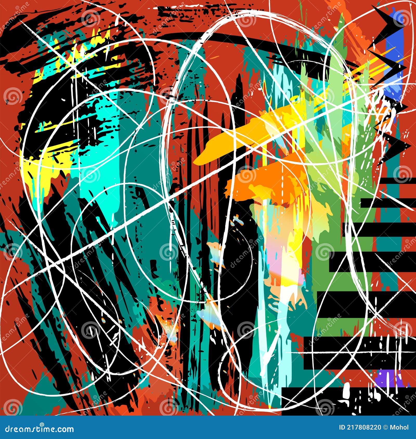 Abstract Background Composition, with Lines, Waves, Stripes, Paint ...