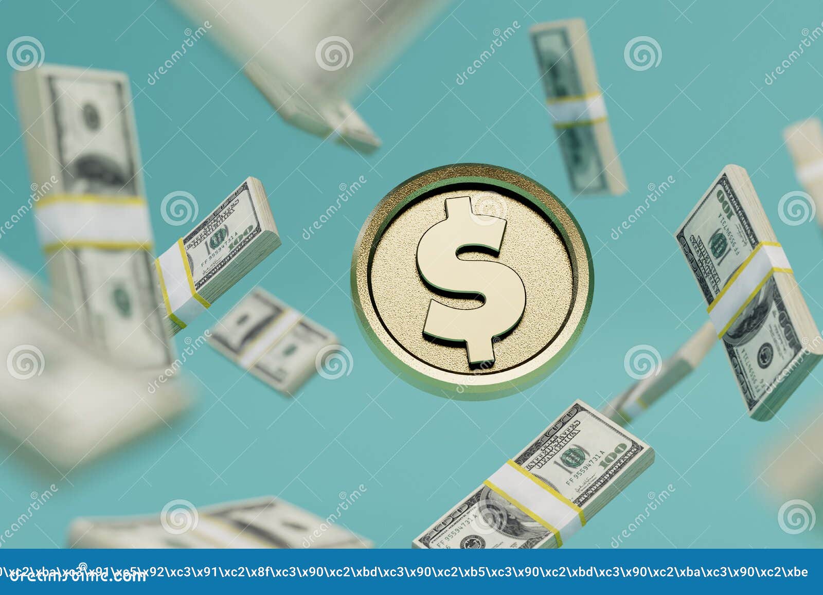 An Abstract Background Consisting of Flying Bundles of Dollar Bills and ...