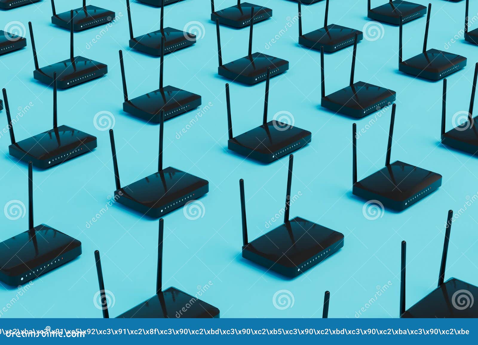 Abstract Background Consisting of Patterns of Black Wifi Routers on a ...