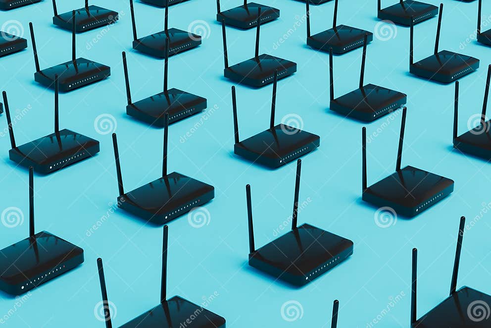 Abstract Background Consisting of Patterns of Black Wifi Routers on a ...