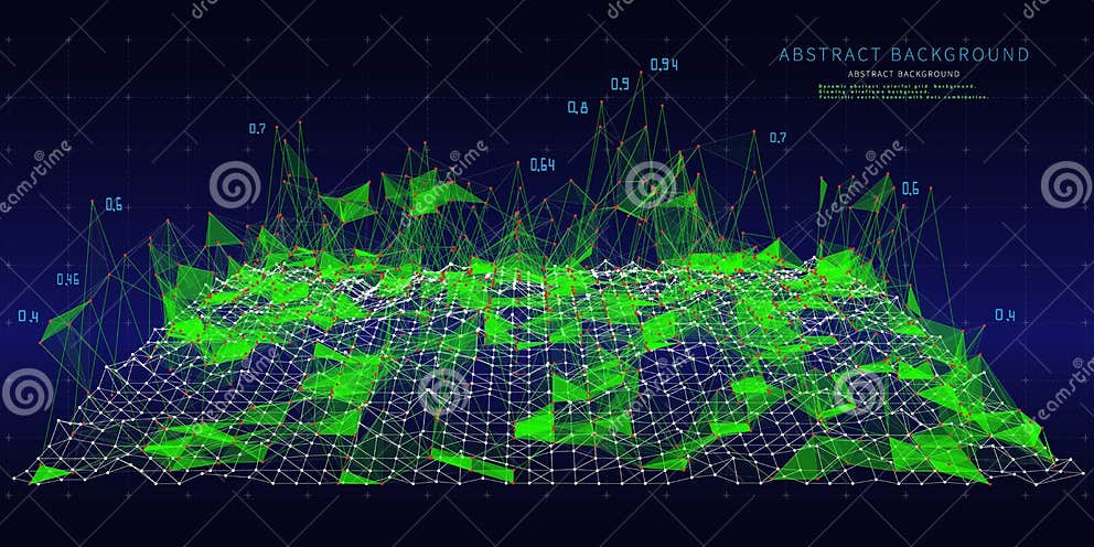 Abstract Background Contain Wireframe Color Graph and Chaotic Tangle Data on Dark Blue ...