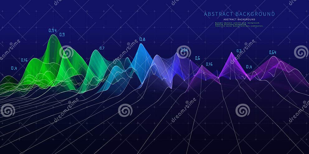 Abstract Background Contain Wireframe Wavy Graph with Data on Dark Blue ...