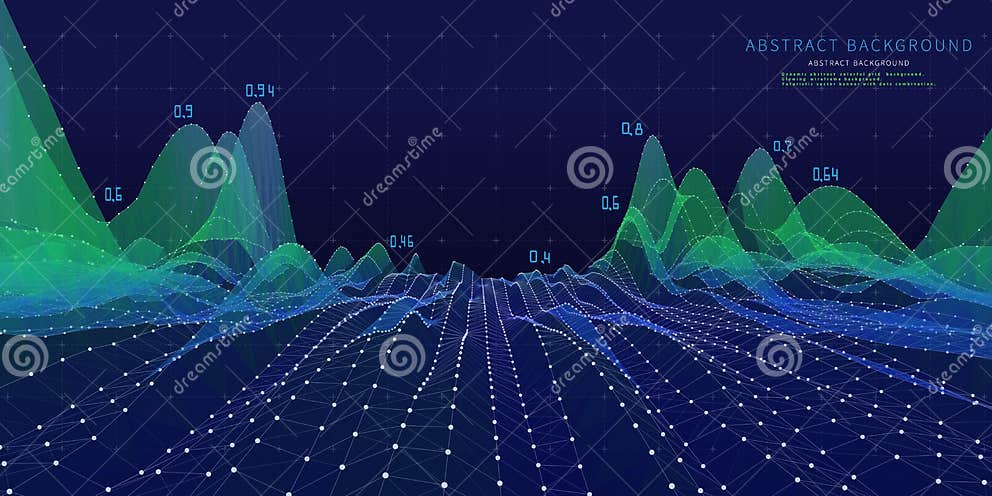 Abstract Background Contain Wireframe Wavy Graph with Data and Dots on ...