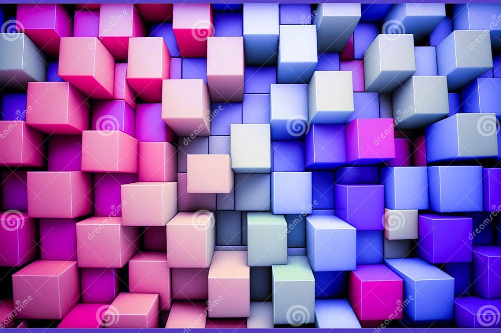 Abstract Background of Cube Blocks Wall Stacking Design Neon Pastel ...