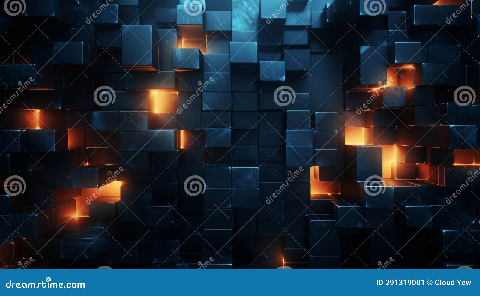 Abstract Background of Cubes with Glowing Lights Stock Illustration ...
