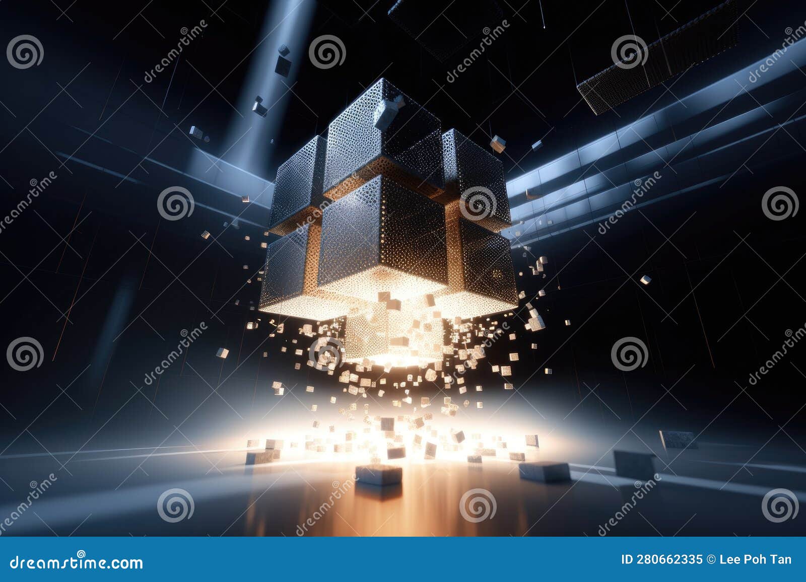 Two Cubes 3d Stage Geometric Podium Level Stairs Blue Studio Background ...
