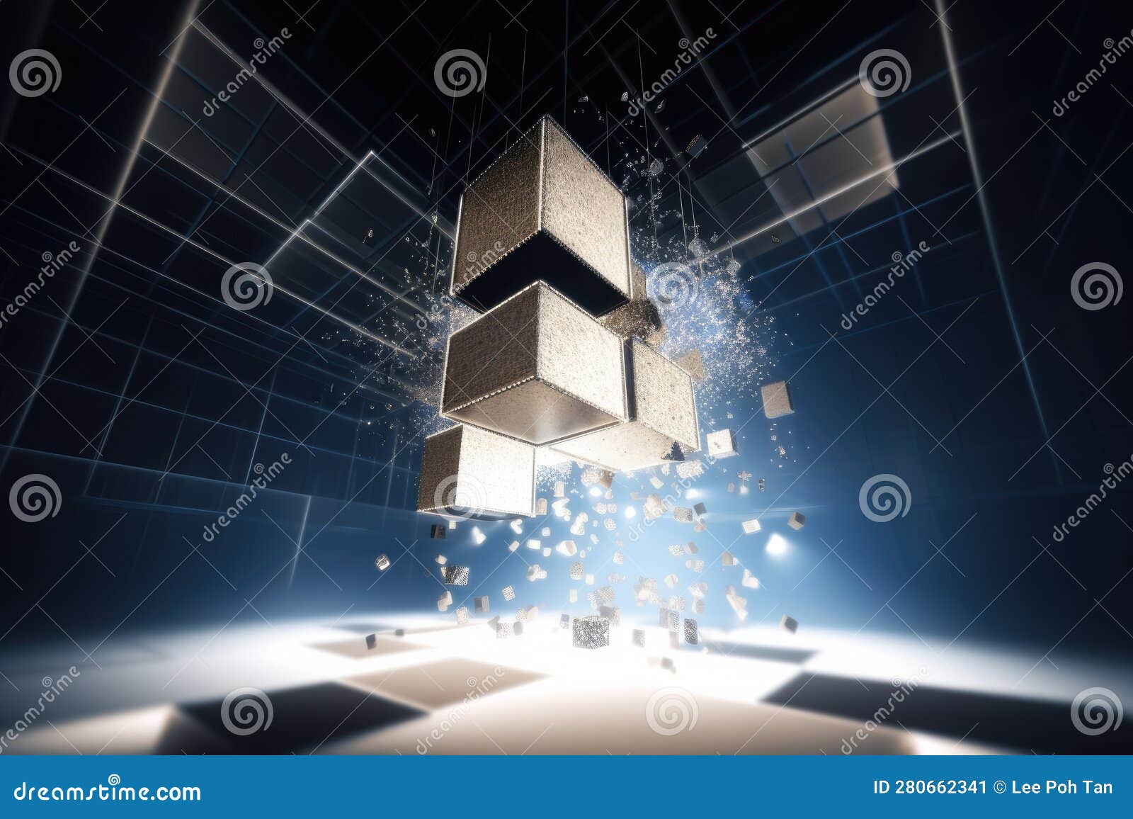 Two Cubes 3d Stage Geometric Podium Level Stairs Blue Studio Background ...