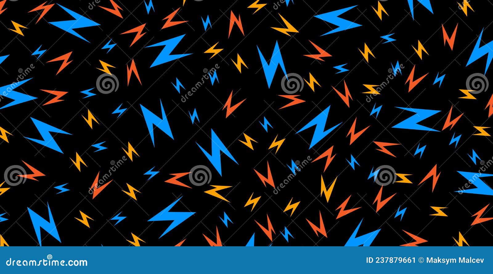 Abstract Background with Cute Cartoon Thunder. Modern Black Background ...