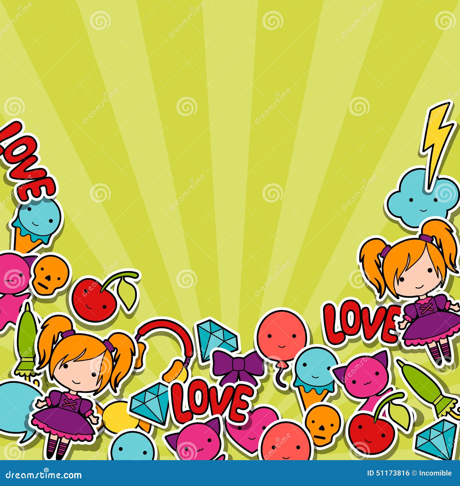 Abstract Background with Cute Kawaii Doodles Stock Vector ...