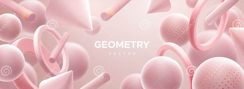 Abstract Background with 3d Geometry Pink Shapes. Vector Illustration ...