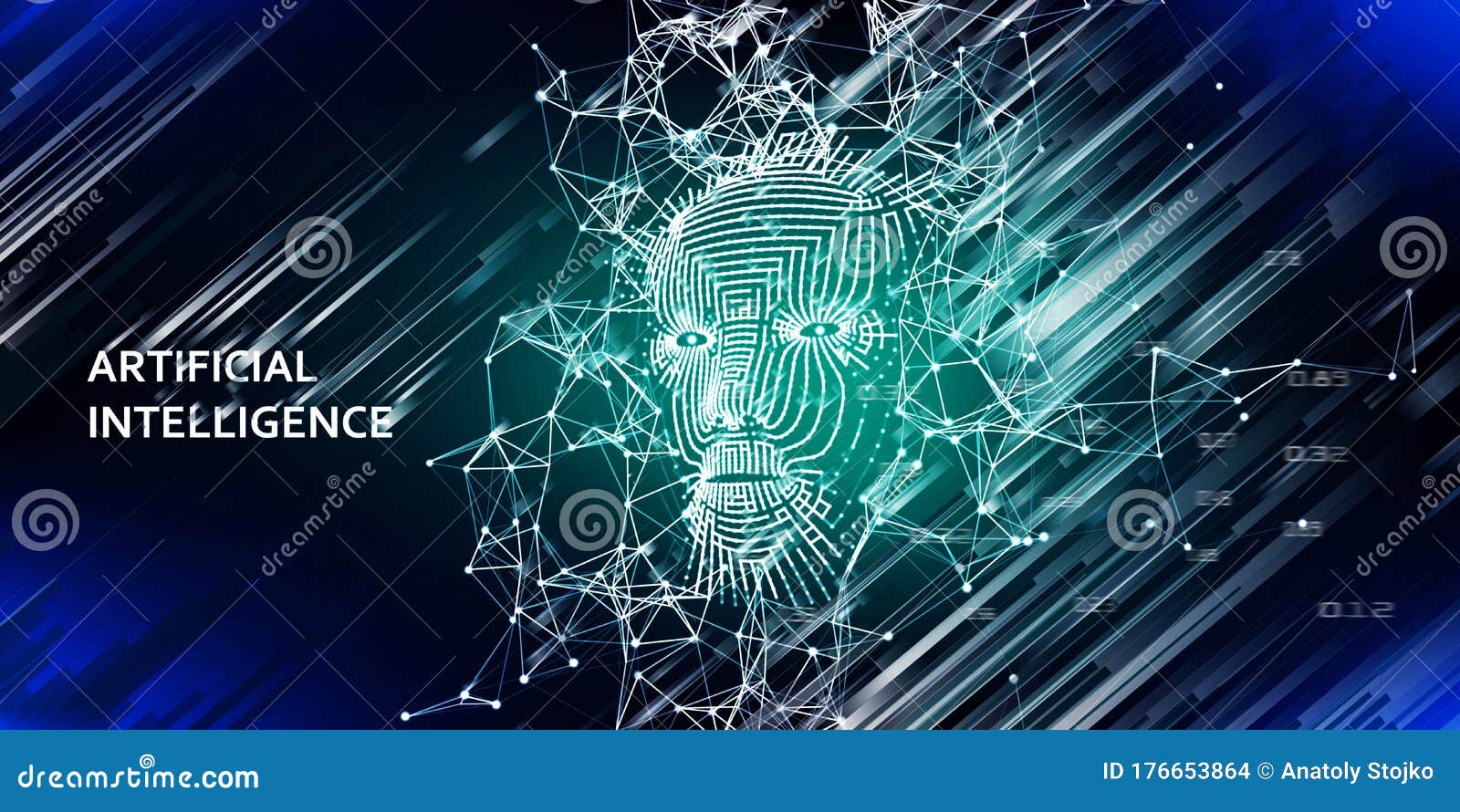 Abstract Background with 3d Grid Face. AI. Artificial Intelligence ...