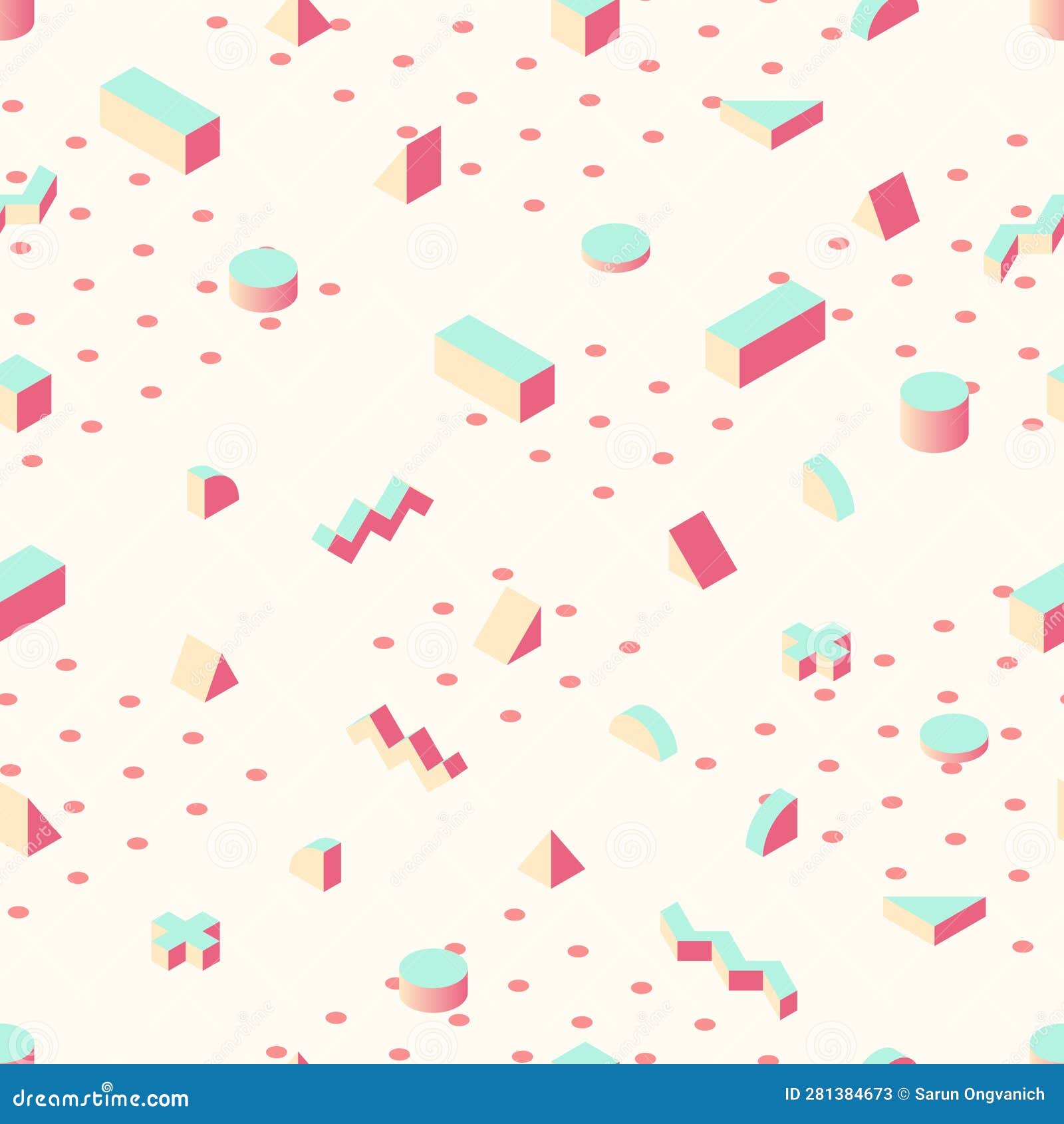 Abstract Background of 3d Isometric Geometric Shapes Memphis Style. Vector Seamless Pattern ...