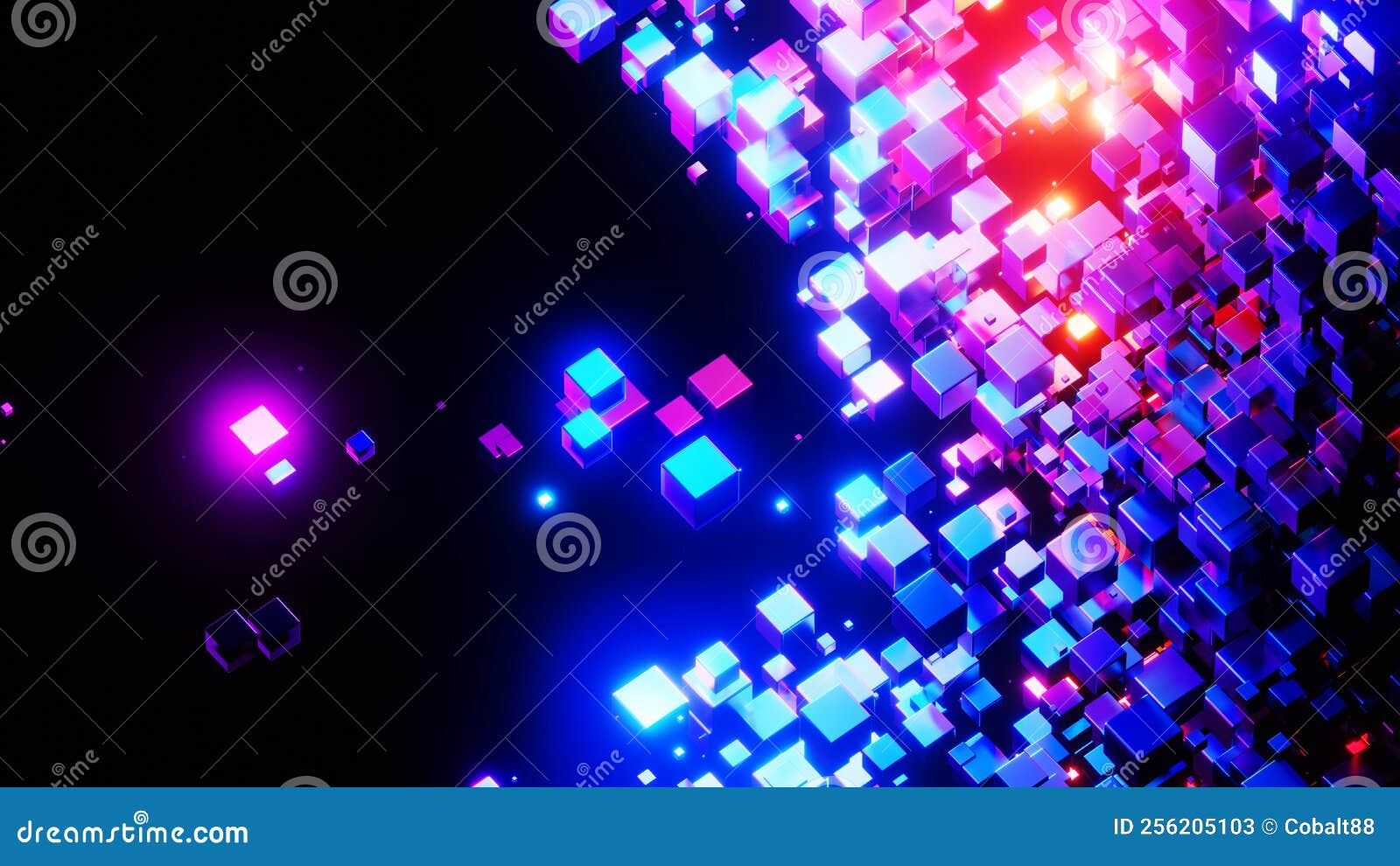 Abstract Background 3D, Many Cubes with Neon Purple Blue Glow on Black ...