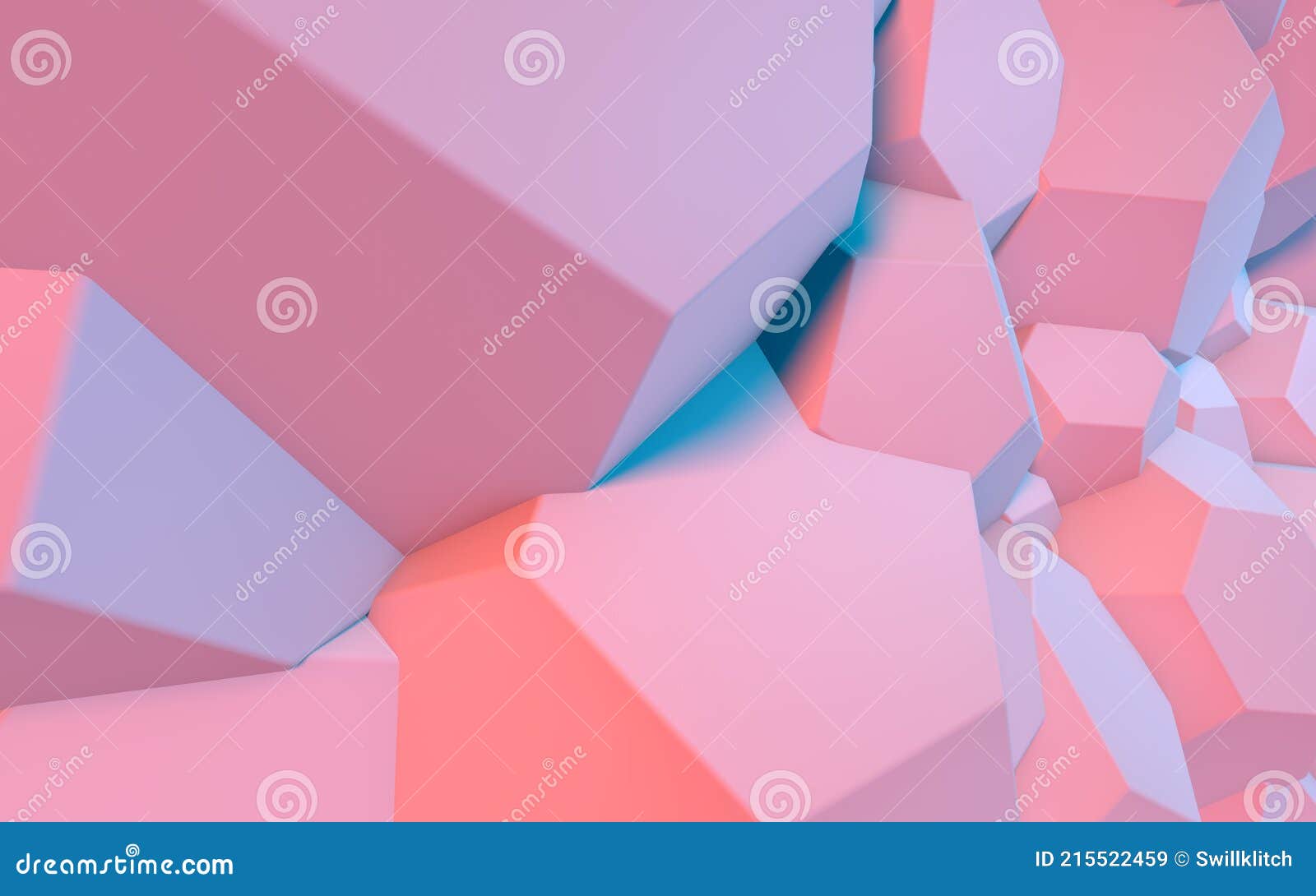 Abstract Background with 3D Shapes Flying in Pink and Blue Light As a ...
