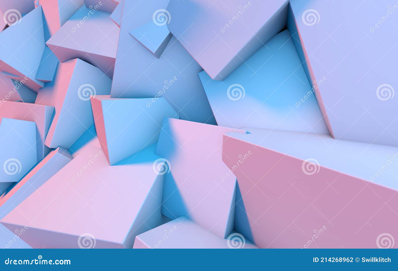 Abstract Background with 3D Shapes Flying in Pink and Blue Light As a ...